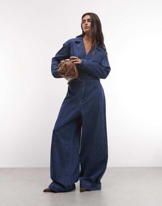 Wrangler combinaison en jean &agrave; jambe large Canyon bleue