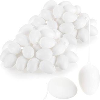 Com-Four 72x weiße Deko-Ostereier aus Kunststoff - Plastikeier zum Anmalen und Aufhängen - Kunststoffeier für die Dekoration zu Ostern