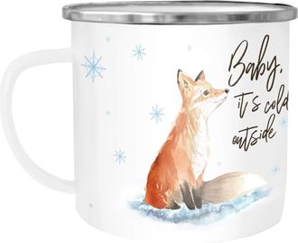 Autiga Emaille Tasse Becher Weihnachten Baby its cold outside Fuchs Weihnachtsbecher Weihnachtstasse wei&szlig;-metall unisize
