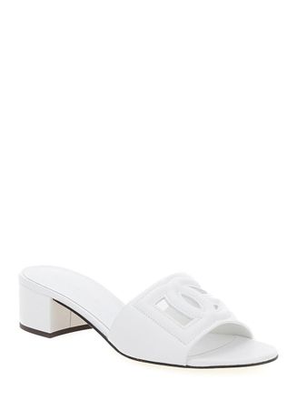 Dolce & Gabbana Womens Mules White Leather Low Heel