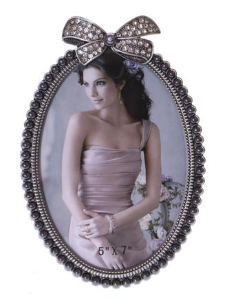 Kawaii-Story BM-xy0027 Grau Perlen Metall Braut Hochzeit Bilderrahmen Fotorahmen mit Strasssteine Luxus Design Dekoration Fotogröße 13x18cm (5x7zoll)