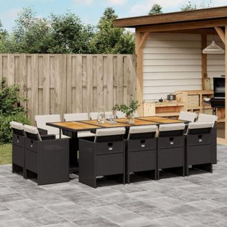vidaXL Vidaxl - Ensemble &agrave; manger de jardin 13 pcs coussins noir r&eacute;sine tress&eacute;e