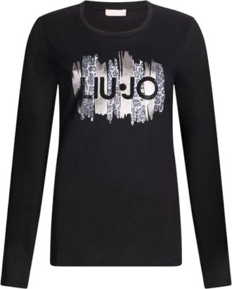 Liu Jo Femme, Tops, Noir, Taille: 40 FR T-shirt à Manches Longues Imprimé Léopard avec Strass
