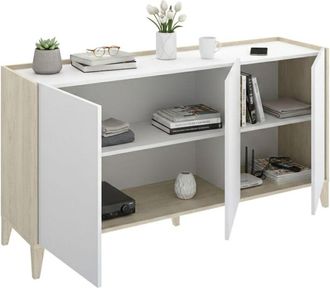 Dmora Caribou Sideboard, 2 Regale, 3 T&uuml;ren, mit F&uuml;&szlig;en, 40x150x78h cm Wei&szlig;