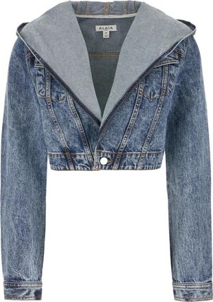 Alaia Femme, Vestes, Bleu, Taille: 38 FR Veste en jean courte &agrave; capuche