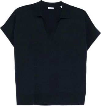 Aspesi Femme, Tops, Bleu, Taille: 38 FR Haut &agrave; Manches Courtes avec Encolure en V et Ourlet C&ocirc;tel&eacute;