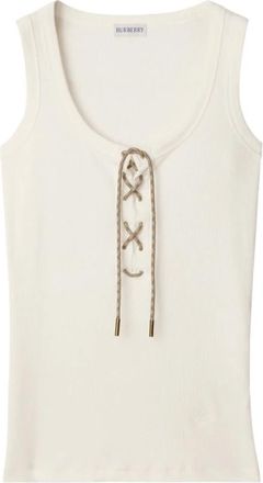 Burberry Femme, Tops, Blanc, Taille: 38 FR Check Trim Cotton Blend Tank Top