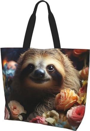 Generic Paresseux Et Fleurs Sac A Main Femmes L&eacute;ger Tote Bag Grand Sac &Agrave; Bandouli&egrave;re Pour Voyage Shopping Plage