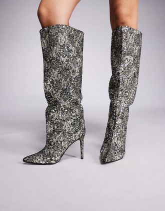 Azalea Wang Azalea Wang - Brieley - Kniehohe Stiefel in Silber mit Verzierung