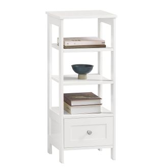 SoBuy Badezimmerschrank Freestanding Badezimmer Schrank mit 3 Regalen und Schublade, 30x28x74 cm, Schmaler Badschrank Wei&szlig;, MDF, FBT91-W