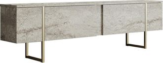 Hanah Home Elegant TV Stand with Metal Legs, Travertine & Gold Finish, 180 x 30 x 50 cm | 100% Melamine Coated Particle Board, 18 mm Thick | Stylish Marble Desig
