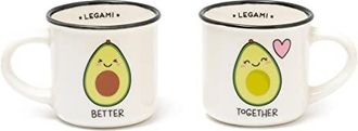 Legami Legami - Espresso For Two, Set von 2 Kaffeetassen aus New Bone China Porzellan, Kapazität 50 ml, Tema Avocado, Durchmesser 5,5 cm, Waschbar im Geschir
