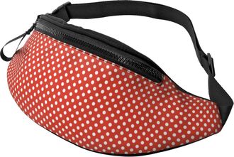 Generic Brustbeutel Multifunktionale Taillentasche Rot-Wei&szlig;-Punkt-Muster Stylisch G&uuml;rteltasche F&uuml;r Wandern Reisen Outdoor 14X35Cm