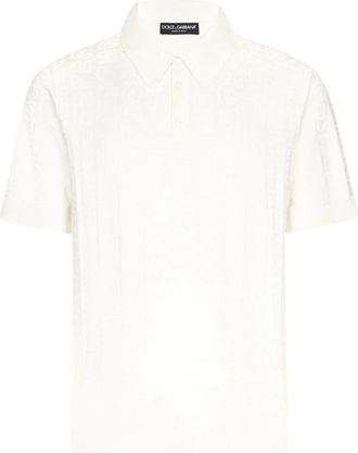Dolce & Gabbana Homme, Tops, Blanc, Taille: M Polo en Soie avec Broderie Logo Int&eacute;grale