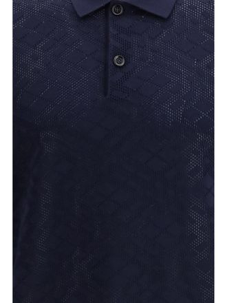 Burberry Check Wool Openwork Knit Polo - Navy