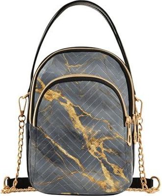 Mnsruu Sac à bandoulière pour femme - Marbré noir et doré - Sac à dos à bandoulière avec sangle réglable