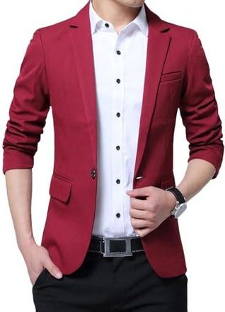 Generic Blazer d&eacute;contract&eacute; pour homme, coupe ajust&eacute;e, blazer &agrave; un bouton, haut printemps, couleur unie, manteaux de sport d&eacute;t&eacute; pour les affaires, Rouge, XXL