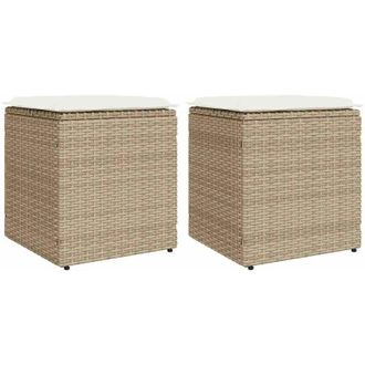 vidaXL Tabourets de jardin avec coussins lot de 2 beige r&eacute;sine tress&eacute;e - Vidaxl
