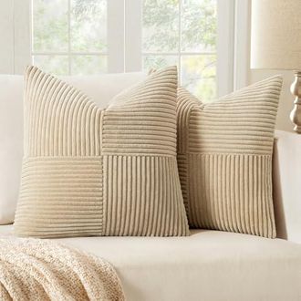 Miulee Lot de 2 Housse Coussin en Velours C&ocirc;tel&eacute; 50x50cm Beige Housse de Coussin Decoratif Coussin de Canap&eacute; Moderne Doux D&eacute;co Coussin de Canap&eacute;