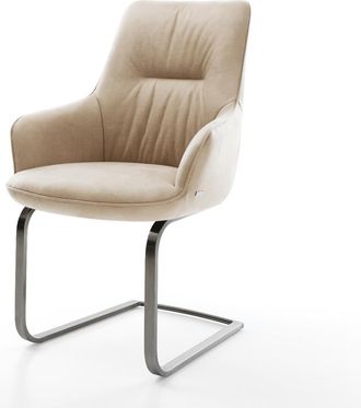 DELIFE Freischwinger Zelia-Flex mit Armlehnen Mikrofaser Beige Vintage Freischwinger flach Graphit Taschenfederkern, Esszimmerst&uuml;hle
