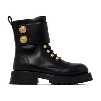 Balmain Femme, Chaussures, Noir, Taille: 36 EU Bottes de Cheville en Cuir Noir de lArm&eacute;e