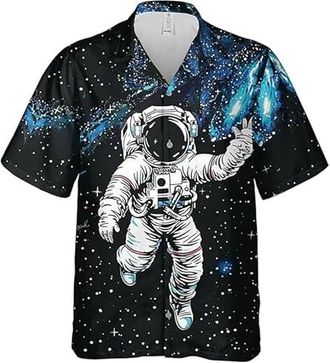 Keephen TangoDS Astronaute Hawaiian Chemise Femmes Hommes Galaxie Impression 3D Boutonn&eacute;e Chemise Casual &Eacute;t&eacute; Col Revers Manches Courtes Tops