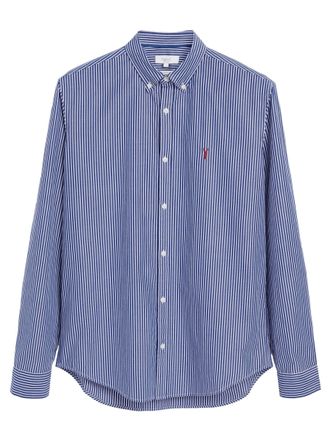 Next Herren Standard Hemd mit Streifen und Krempel&auml;rmeln Marineblau/Wei&szlig; XXL