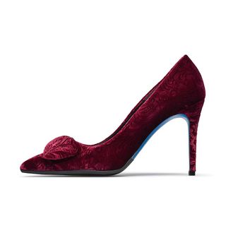 Loriblu Rubinroter Damast-Samt-Pumps mit Accessoire - - Shoes - Damen - Rot - 36 EU
