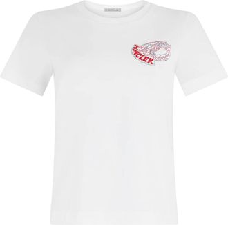 Moncler Femme, Tops, Blanc, Taille: 42 FR T-shirt en coton avec imprim&eacute;