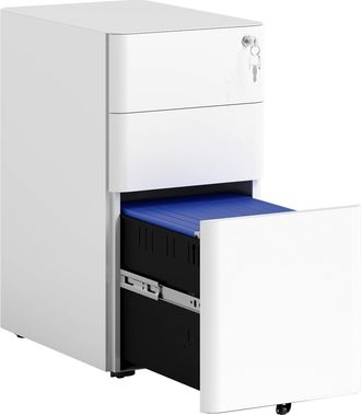 Vinsetto Rollcontainer, mobiler Aktenschrank mit 3 Schubladen, abschlie&szlig;barer B&uuml;roschrank Schmal mit vormontiertem Korpus au&szlig;er R&auml;dern f&uuml;r A4, Legal, Letter, S