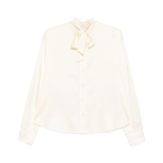 Forte_Forte Stretch Seiden Satin Schleifenbluse - - Blouses & Shirts - Damen - Wei&szlig; - M
