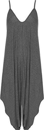 WearAll Femmes Lagenlook Lacets Bouffant Harem Combinaison Robe Haut Salopette Cami - Gris Foncé - Une Taille