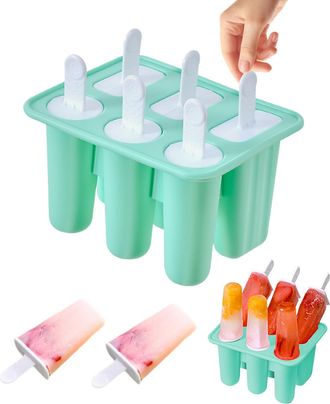 Generic BPA-freie Silikon-Formen für Eis am Stiel mit Stäbchen, 6 Mulden, wiederverwendbare Silikon-Formen für Eis am Stiel, 15,4 x 12,9 cm (Grün)