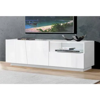 Dmora Dmora - Meuble tv Dlandon, Buffet bas de salon avec 2 portes, base meuble tv, 100% Made in Italy, 150x43h46 cm, Blanc brillant