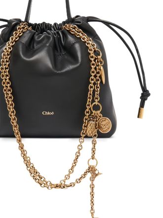 Chlo&eacute; Chain-Embellished Leather Bucket Bag - Black