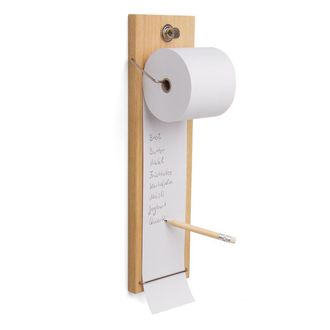 Corpus Delicti Notizrollenhalter aus Holz (Eiche) f&uuml;r die Wand inkl. Bonrolle, Stiftehalter und Bleistift mit Radiergummi - Einkaufsliste und Notizblock f&uuml;r die K&uuml;ch