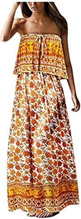 Generic Robe d&eacute;t&eacute; 2026 boh&egrave;me pour femme, robe de plage sans bretelles, imprim&eacute; floral, boh&egrave;me, vacances, jaune, XXL