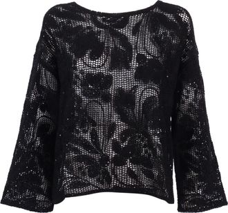 KANGRA Femme, Blouses et Chemises, Noir, Taille: 42 FR Girocollo Ricamo Cornely + Paillettes
