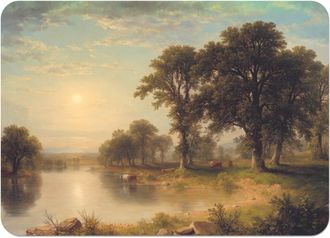 Fabulous Tischsets, Unterseite aus Kork, Bemalung von Waldwiesen mit Bukkolischen Kühen, Landhausstil, großes Format, 39,5 x 28,5 cm, 4 Stück