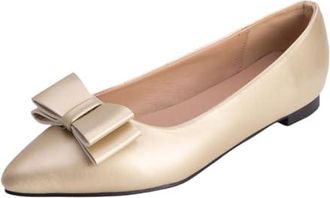 SJJH Ballerines pointues avec noeud | Talon plat de 1 cm pour femme | Design &agrave; enfiler en cuir synth&eacute;tique | Semelle antid&eacute;rapante pour le travail et la vi