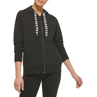 DKNY Womens Logo Drawstring Zip Up Hoodie, Activewear Sweatshirt Capuche, Noir, L Femme