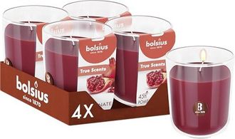 Bolsius True Scents - Grenade - Rouge - Lot de 4 Bougies Parfum&eacute;es - 9,7 x 8,5 cm - Dur&eacute;e de combustion: 45 heures - Avec extraits naturels - Cire v&eacute;g&eacute;tale na