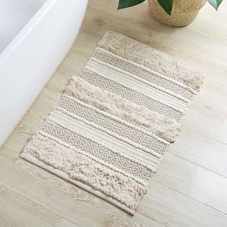 Ink + Ivy Badteppich, handgewebte Textur, zottelig, gestreift, weich und wasserabsorbierend, Boho-Badematte, rutschfest, saugf&auml;hig, schnell trocknend, Matten f&uuml;
