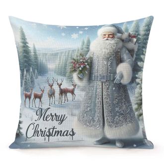 Generic Kissenbezug Weihnachtsmann In Blau Und Silber Mit Hirschen - Frohe Weihnachten! Sofakissenbez&uuml;ge Fashion Kissenh&uuml;lle Weich Cushion Covers for Gartenst