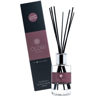 Olori Luxus Raumduft Black Cherry Diffuser mit Stäbchen mit ätherischen Ölen - Extra langanhaltende Formel - Deko Raumerfrischer mit Duftstäbchen - 100% nat