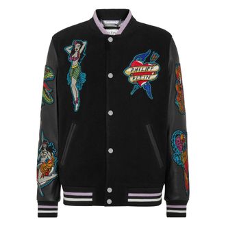 Philipp Plein Homme, Vestes, Noir, Taille: M Leather College Bomber Hawaii