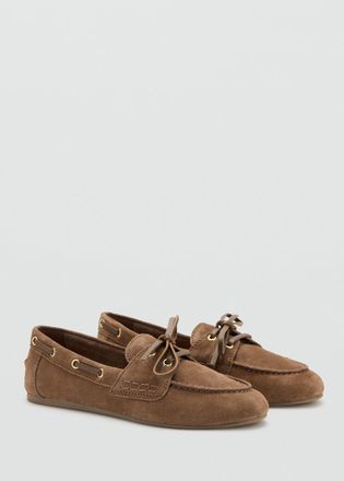 Mango Mocassin en daim avec naud marron - Femme - 35 - MANGO
