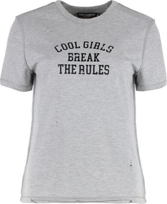 Dolce & Gabbana Femme, Tops, Gris, Taille: 36 FR T-shirt en jersey avec imprimé