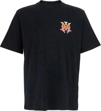 Amiri Homme, Tops, Noir, Taille: S T-shirt noir &agrave; col rond avec d&eacute;tail imprim&eacute; sur le devant et maxi imprim&eacute; au dos en coton pour homme