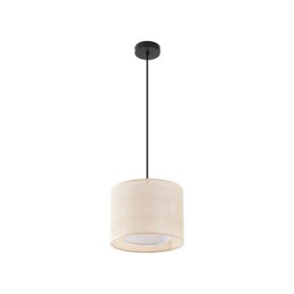 Lindby Esstisch Pendelleuchte &Oslash; 26 cm, H&auml;ngelampe Textil Kunststoff Rattandesign Wohnzimmerlampe H&auml;ngeleuchte Esszimmerlampe 1x E27